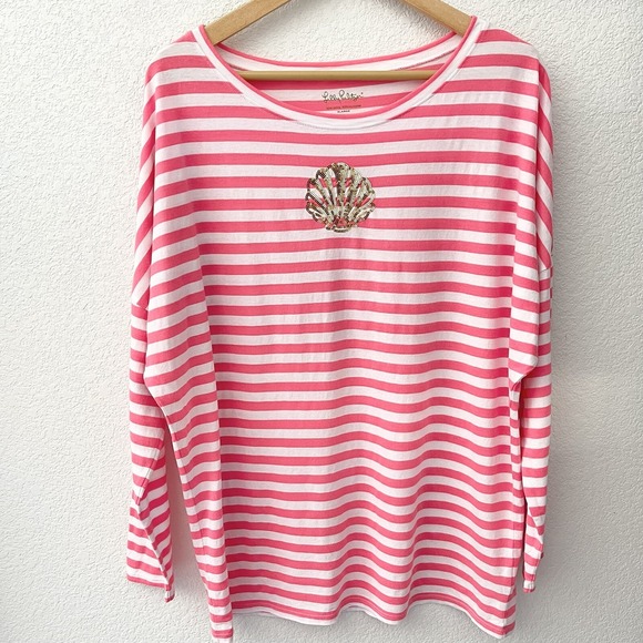 Lilly Pulitzer | Tops | Lilly Pulitzer Sequin Seashell Tee Shirt Xl ...